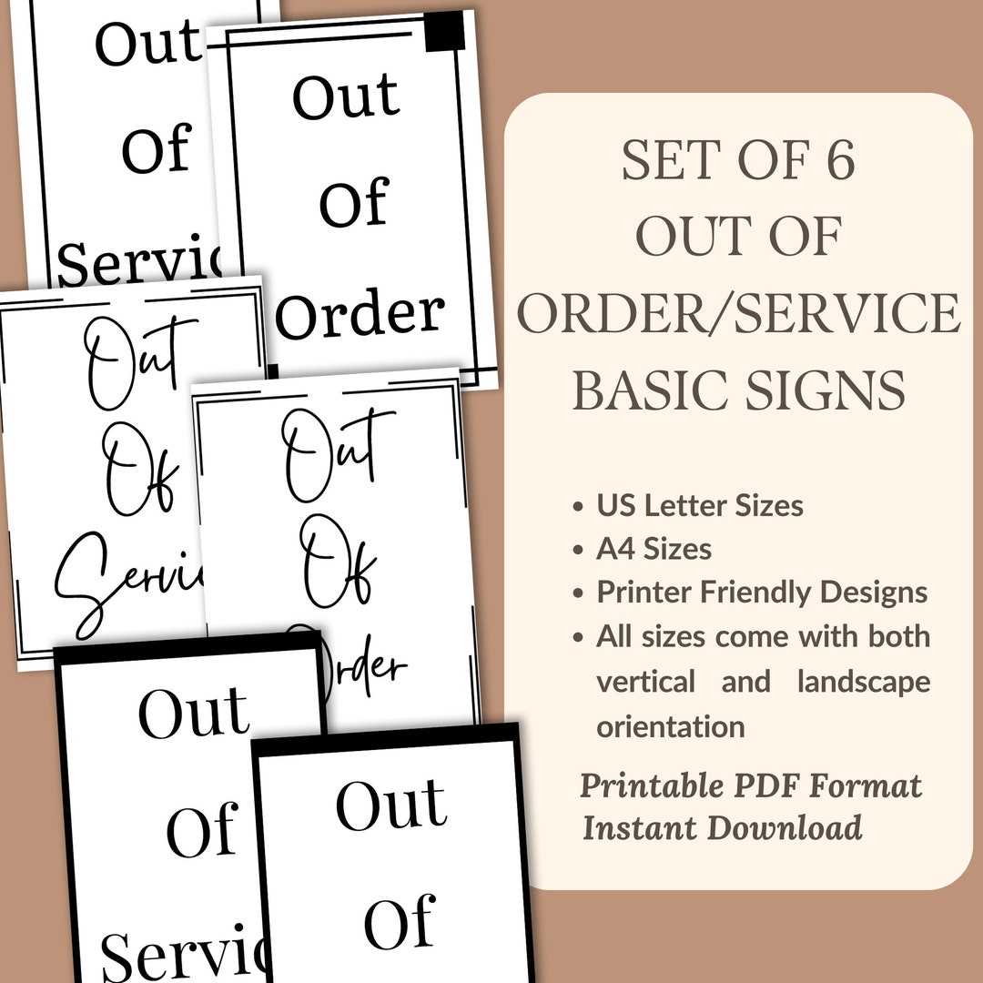 Set of 6 Printable Out of Order/service Basic Signs - Out of Order Sign ...