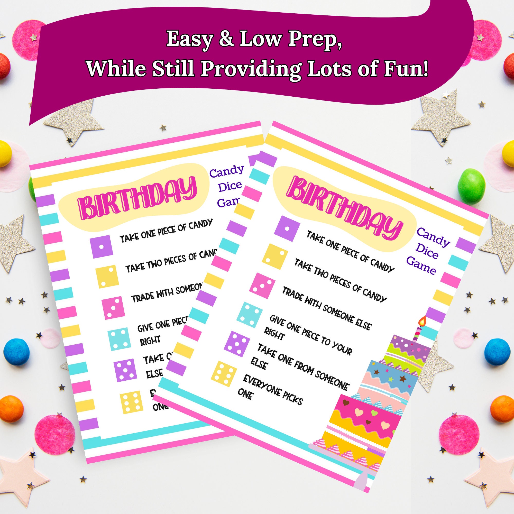 Girls Birthday Candy Dice Game - Birthday Party Game, Slumber Party ...