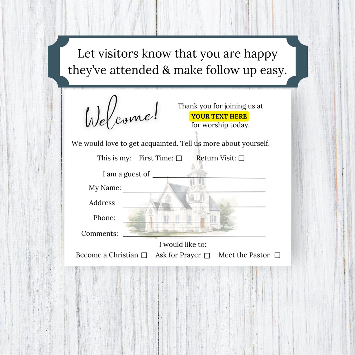 Editable Church Visitor Cards - Church Visitor Cards, Church Welcome ...