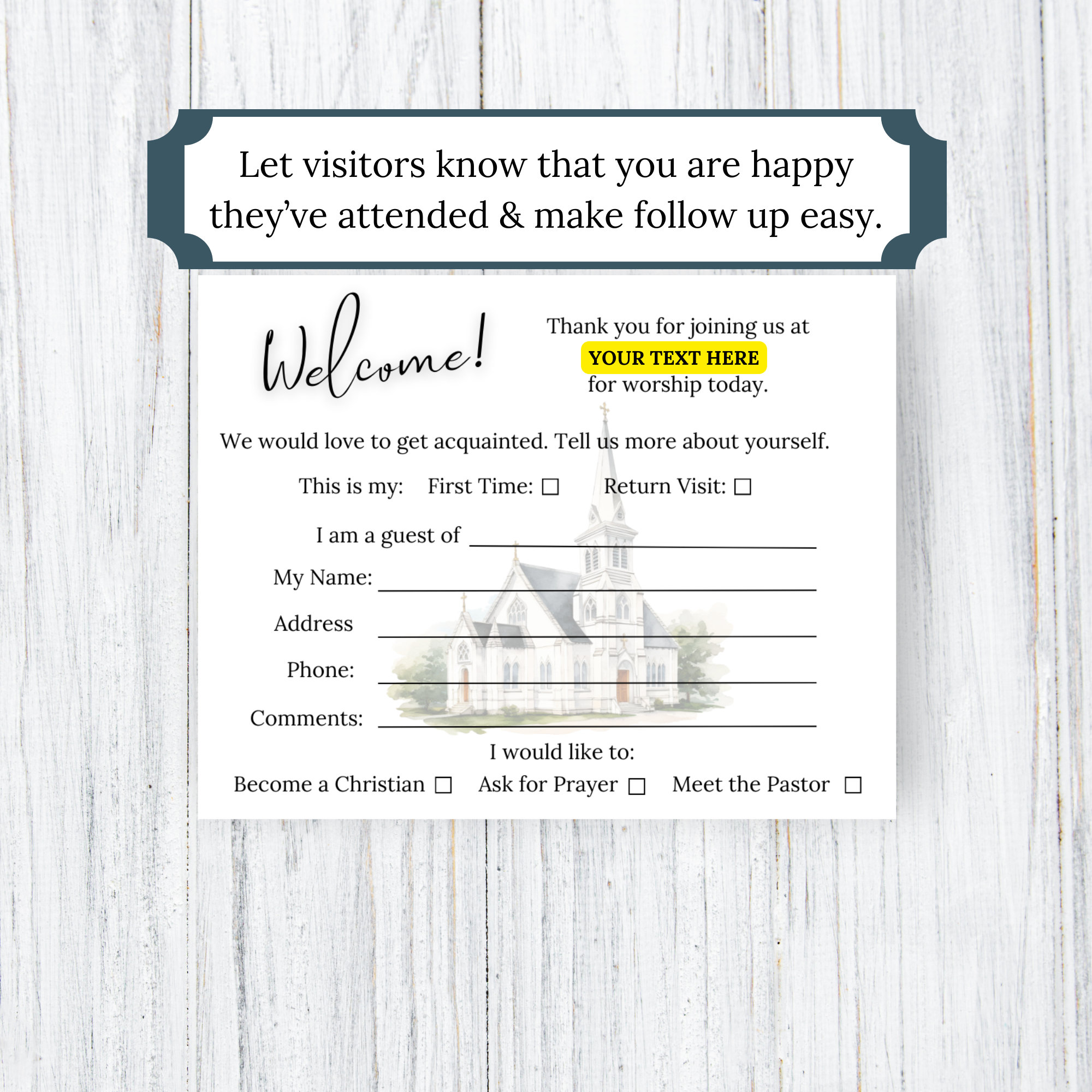 Editable Church Visitor Cards - Church Visitor Cards, Church Welcome ...
