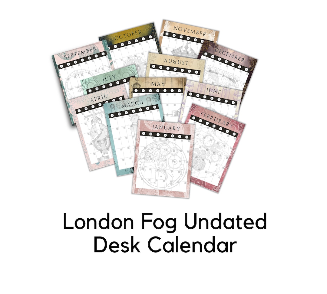 London Fog Undated Desk Calendar, Printable Desk Calendar, Undated ...