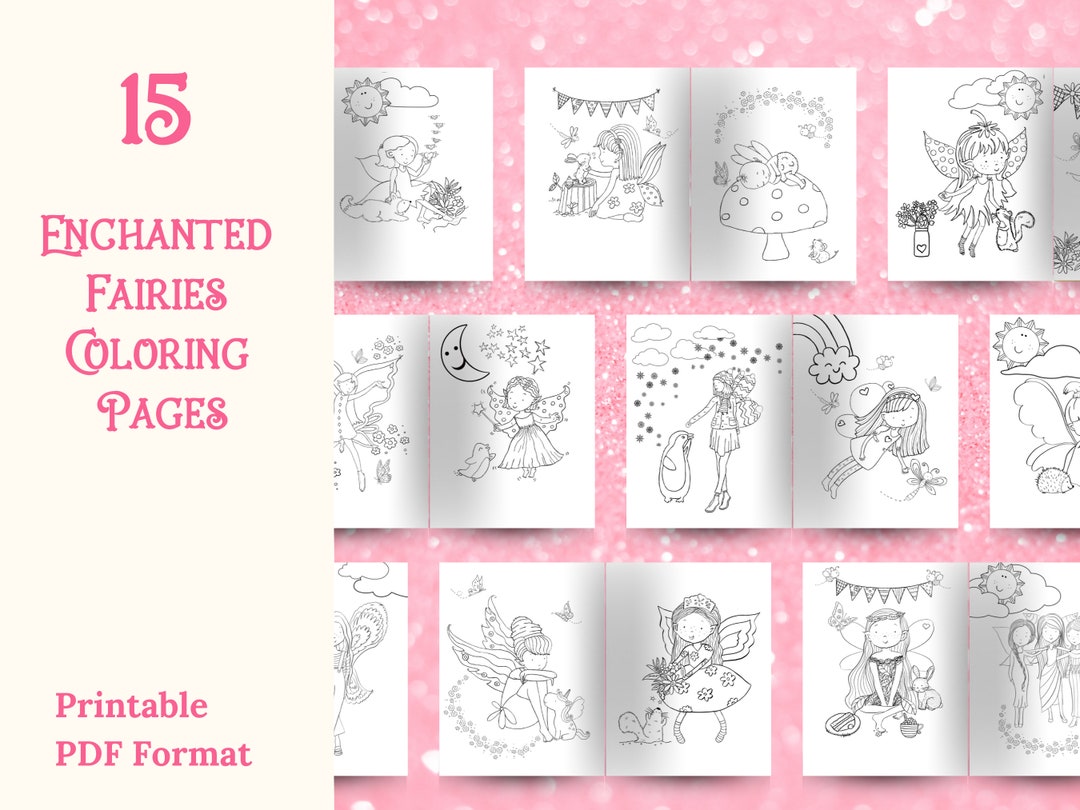 Enchanted Fairies Coloring Pages - 15 Printable Pages to Color - Etsy