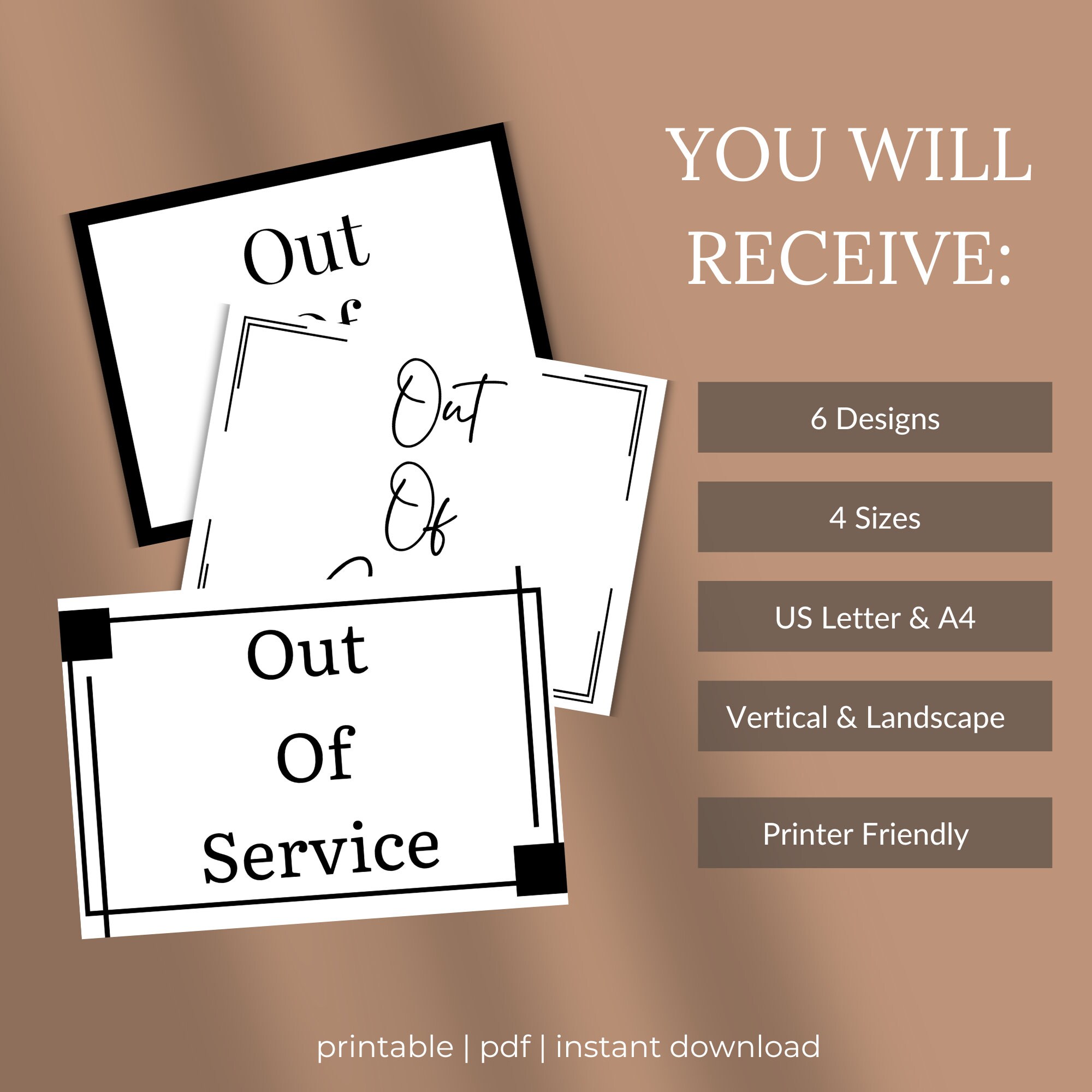 Set of 6 Printable Out of Order/service Basic Signs - Out of Order Sign ...