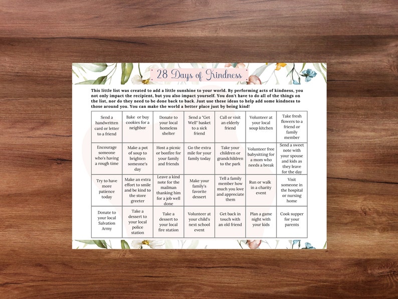 28 Days of Kindness Printable - Kindness Matters, Acts of Kindness ...