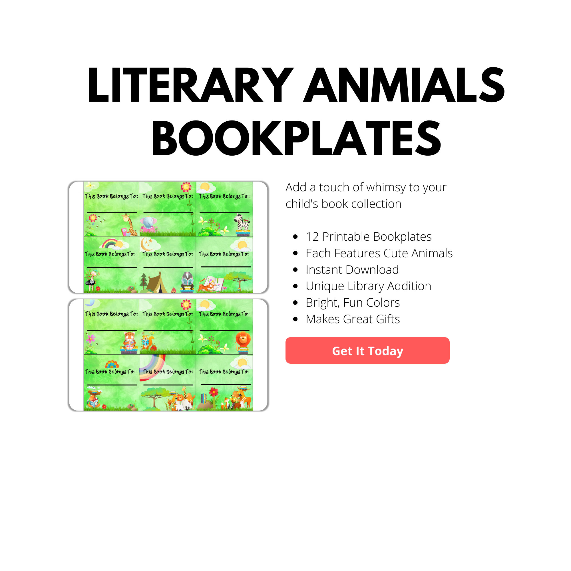 Literary Animals Bookplates; Printable - Etsy