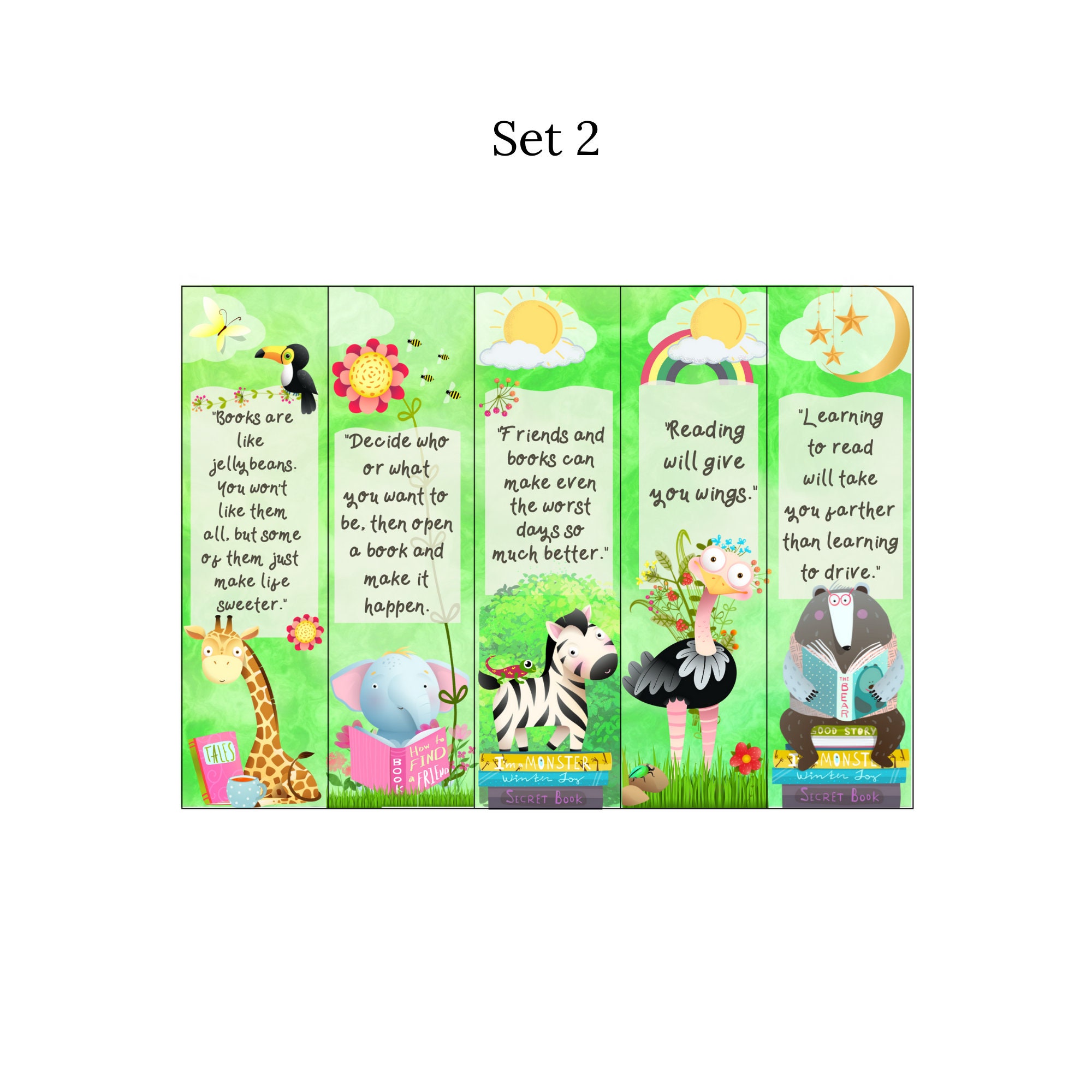 Literary Animals Bookmarks, Printable Bookmarks, Watercolor Bookmarks ...