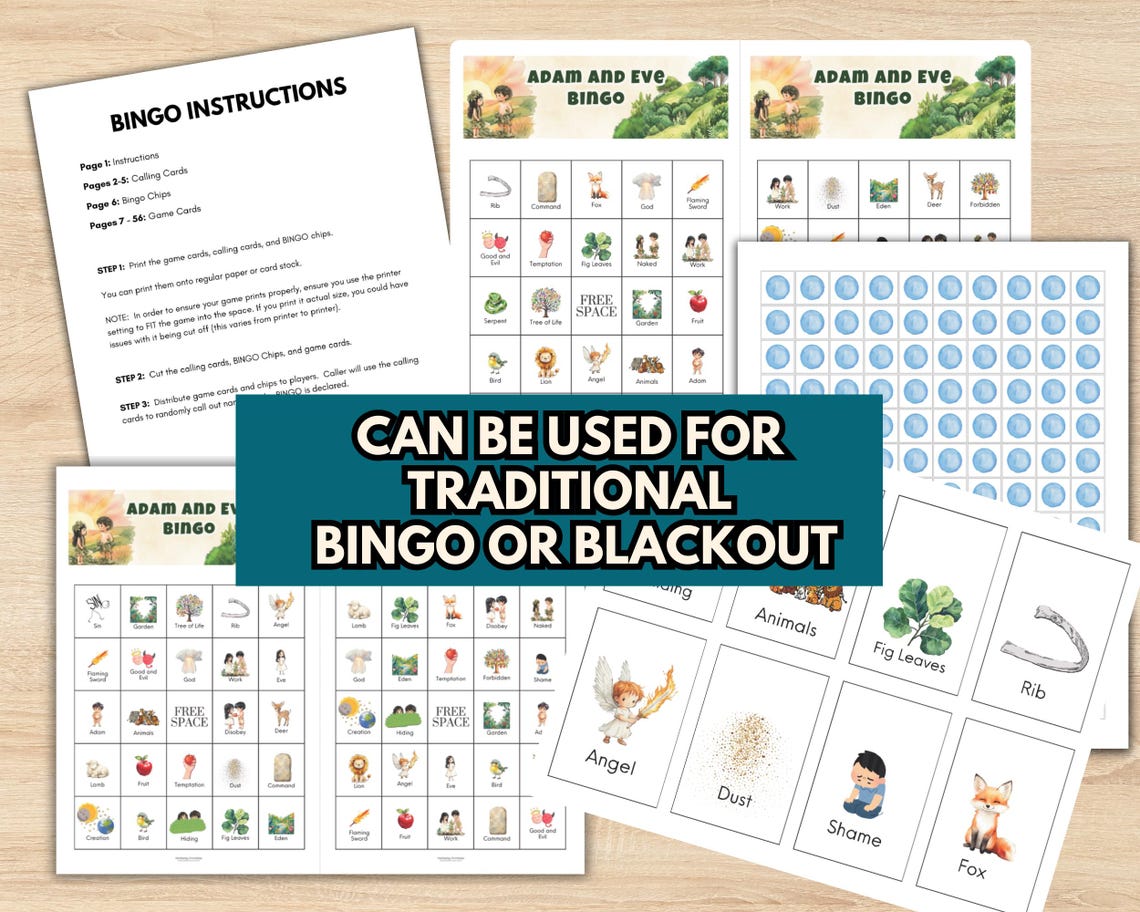 Adam and Eve Printable Bingo Game - Sunday School Game, Kids Church ...