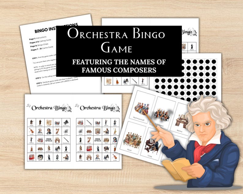 Orchestra Bingo Printable Game, Orchestra Fun, Orchestra Bingo Game ...