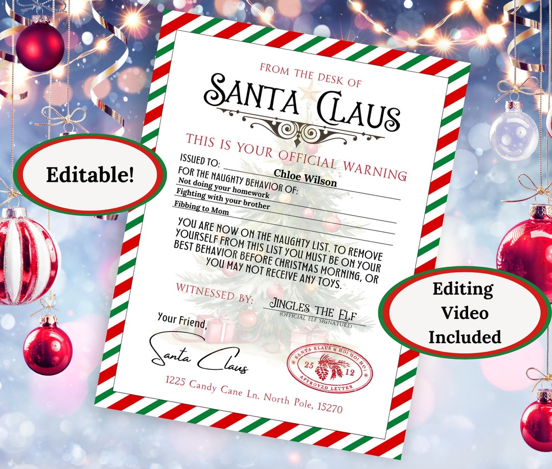 Editable Santa Warning Letter & Letter of Excellent Behavior - Naughty ...