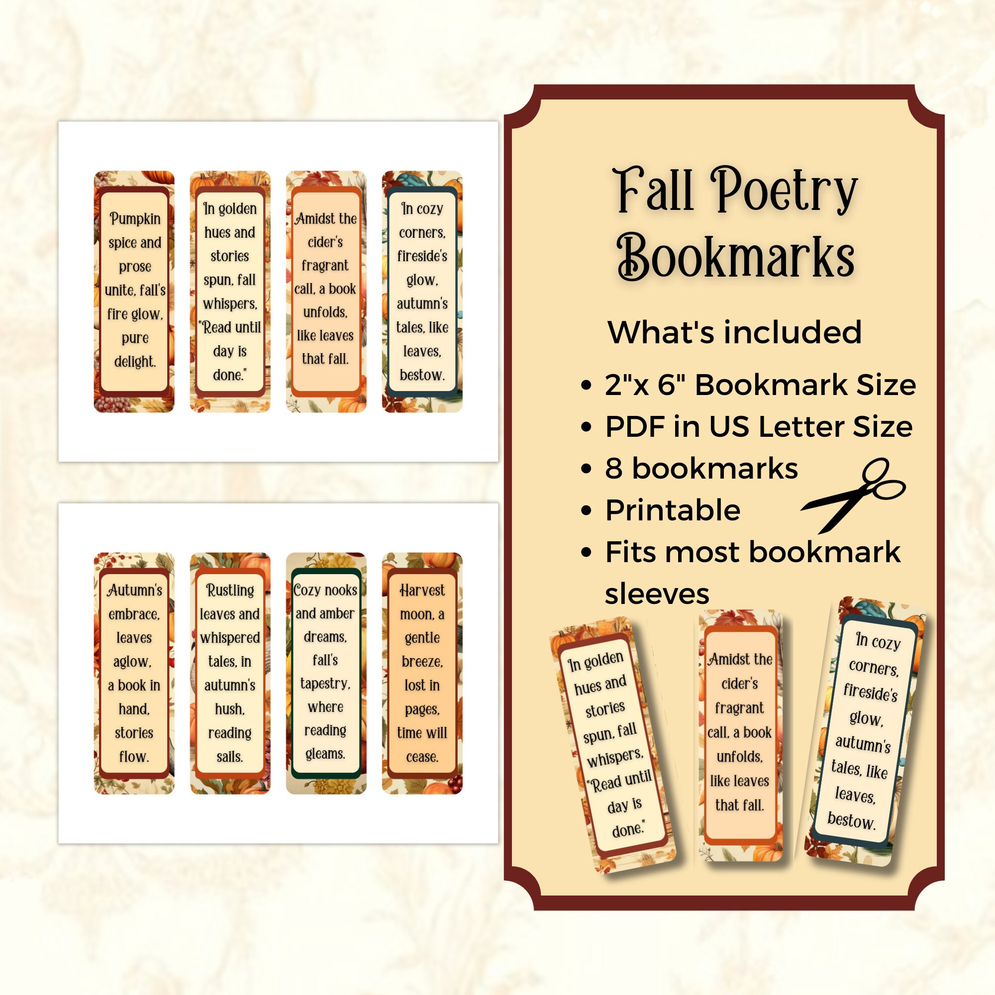 Fall Poetry Bookmarks - Printable Bookmarks, Poetry Bookmarks ...