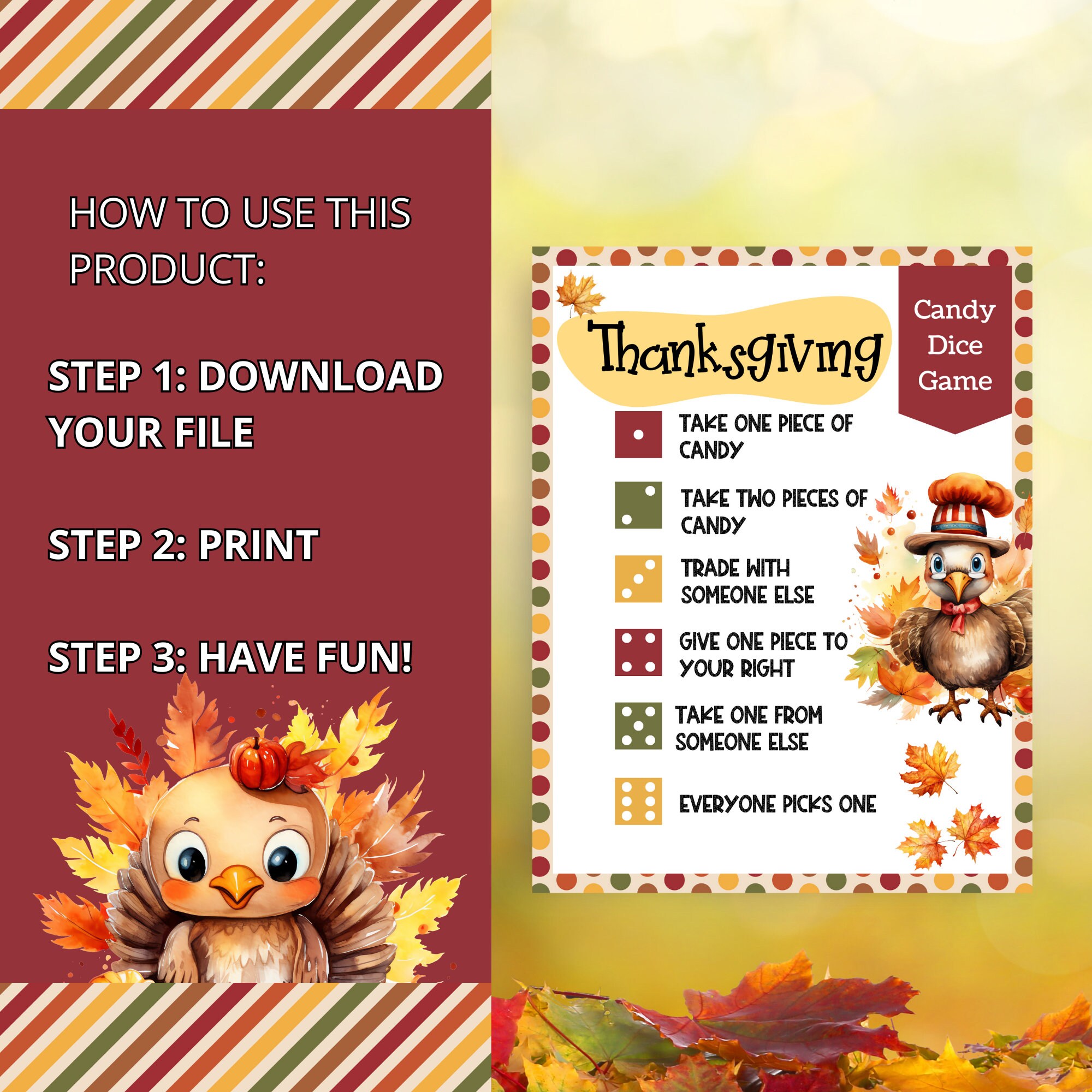 Thanksgiving Candy Dice Game - Thanksgiving Games, Dice Game, Family ...