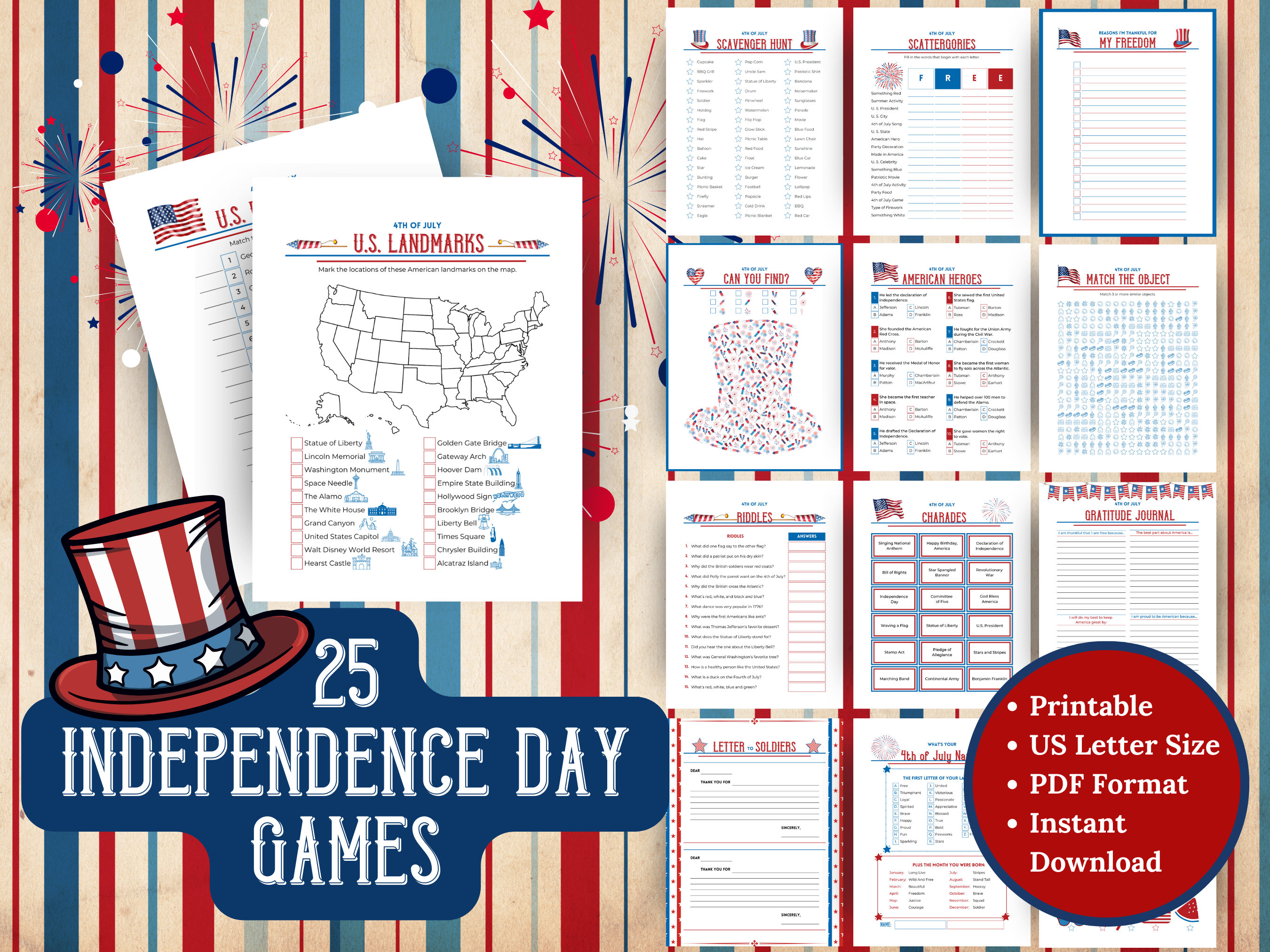 25 Independence Day Games answer Key Included,4th of July Games ...