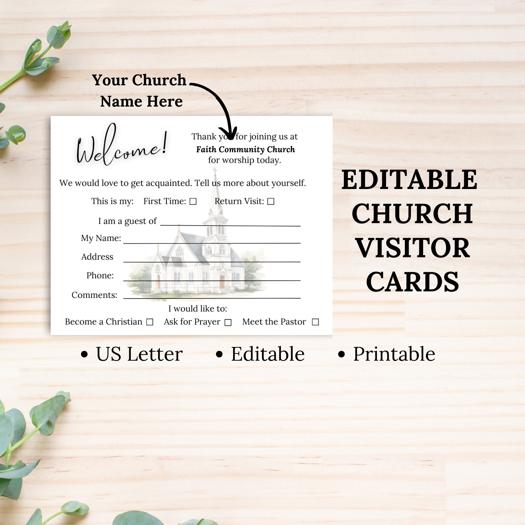 Editable Church Visitor Cards - Church Visitor Cards, Church Welcome ...