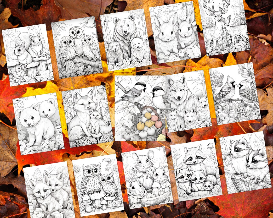Woodland Animals Coloring Pages - Fall Coloring Pages, Grayscale ...