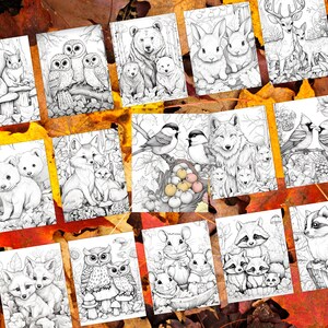 Woodland Animals Coloring Pages - Fall Coloring Pages, Grayscale ...