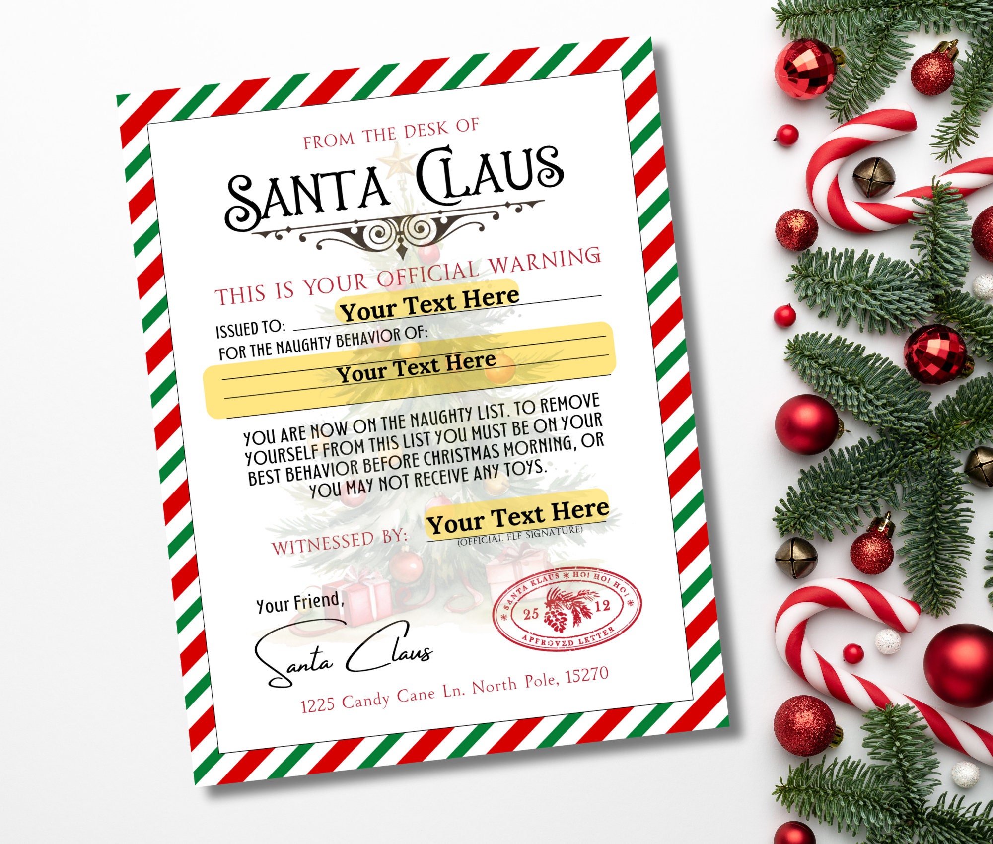 Editable Santa Warning Letter & Letter of Excellent Behavior Naughty ...