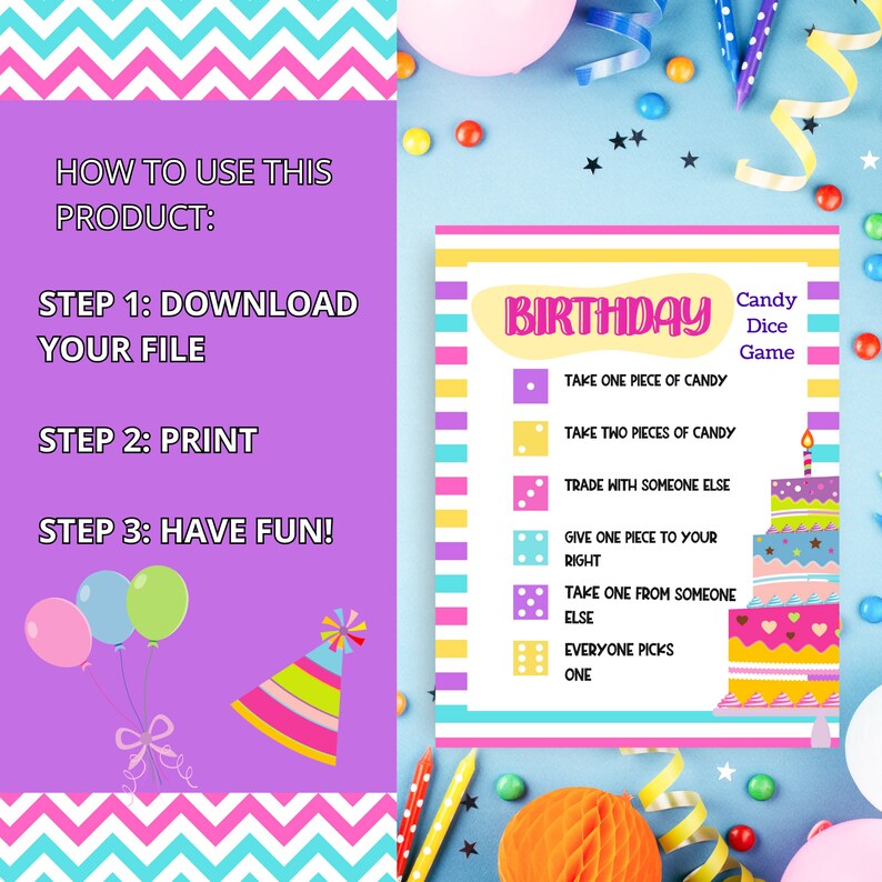 Girls Birthday Candy Dice Game - Birthday Party Game, Slumber Party ...