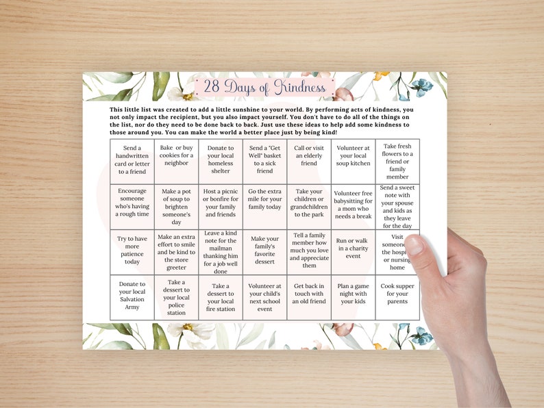 28 Days of Kindness Printable - Kindness Matters, Acts of Kindness ...