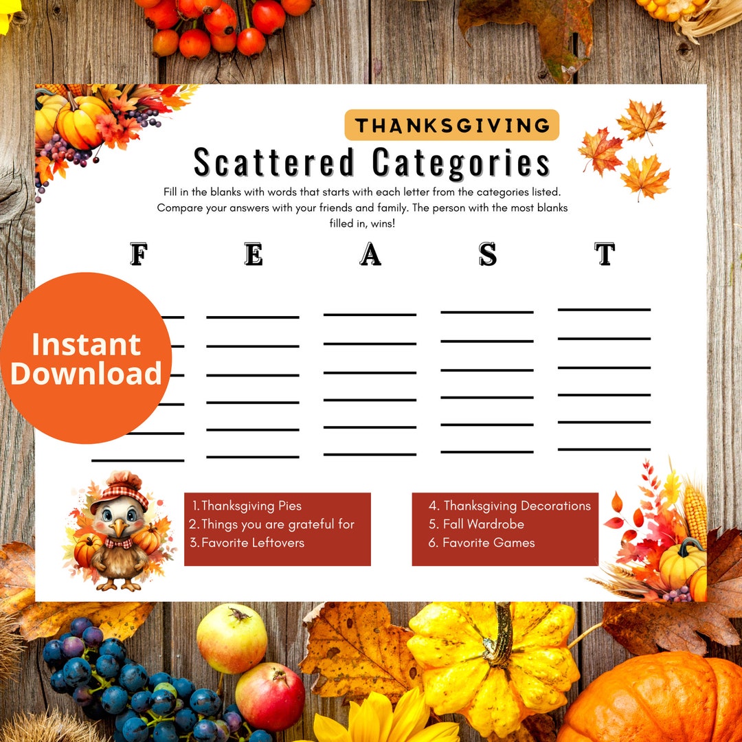 Thanksgiving Scattered Categories Game - Printable - Etsy