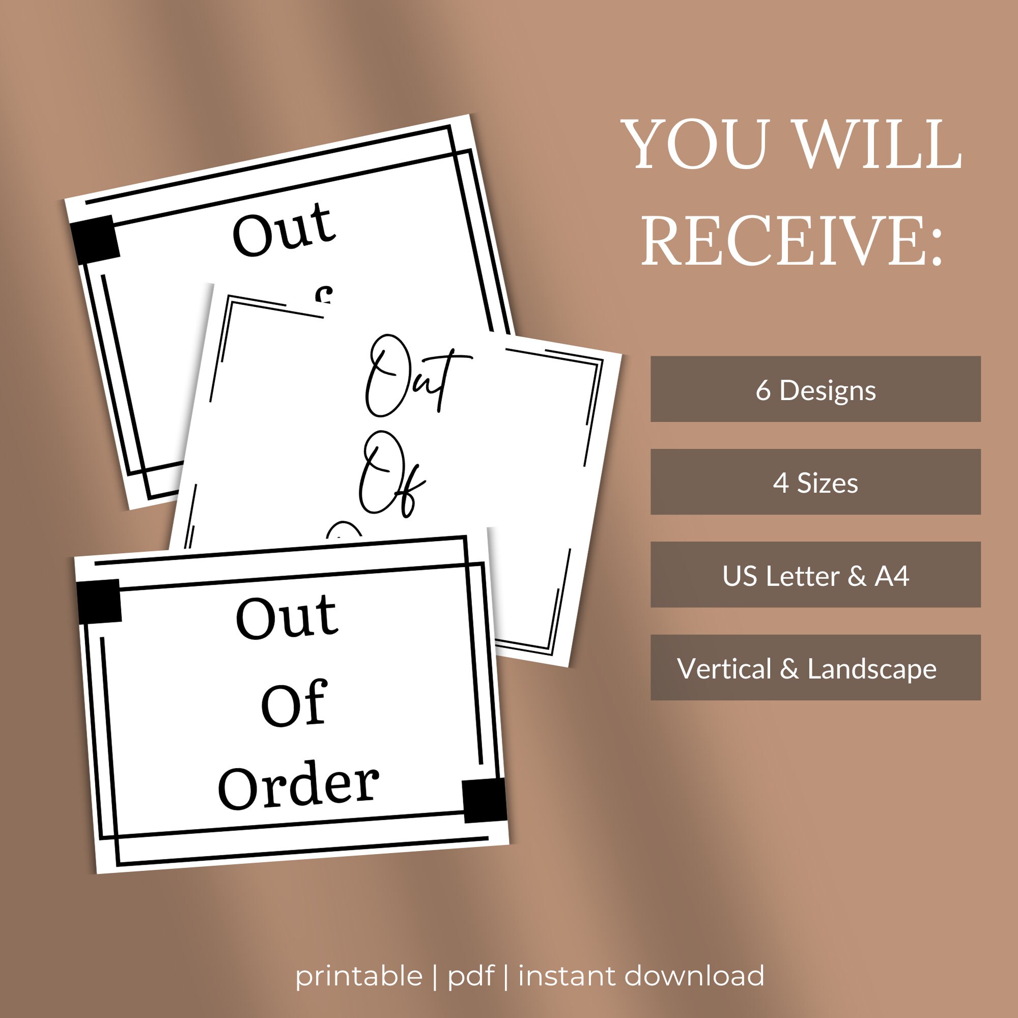 Set of 6 Printable Out of Order/service Basic Signs - Out of Order Sign ...