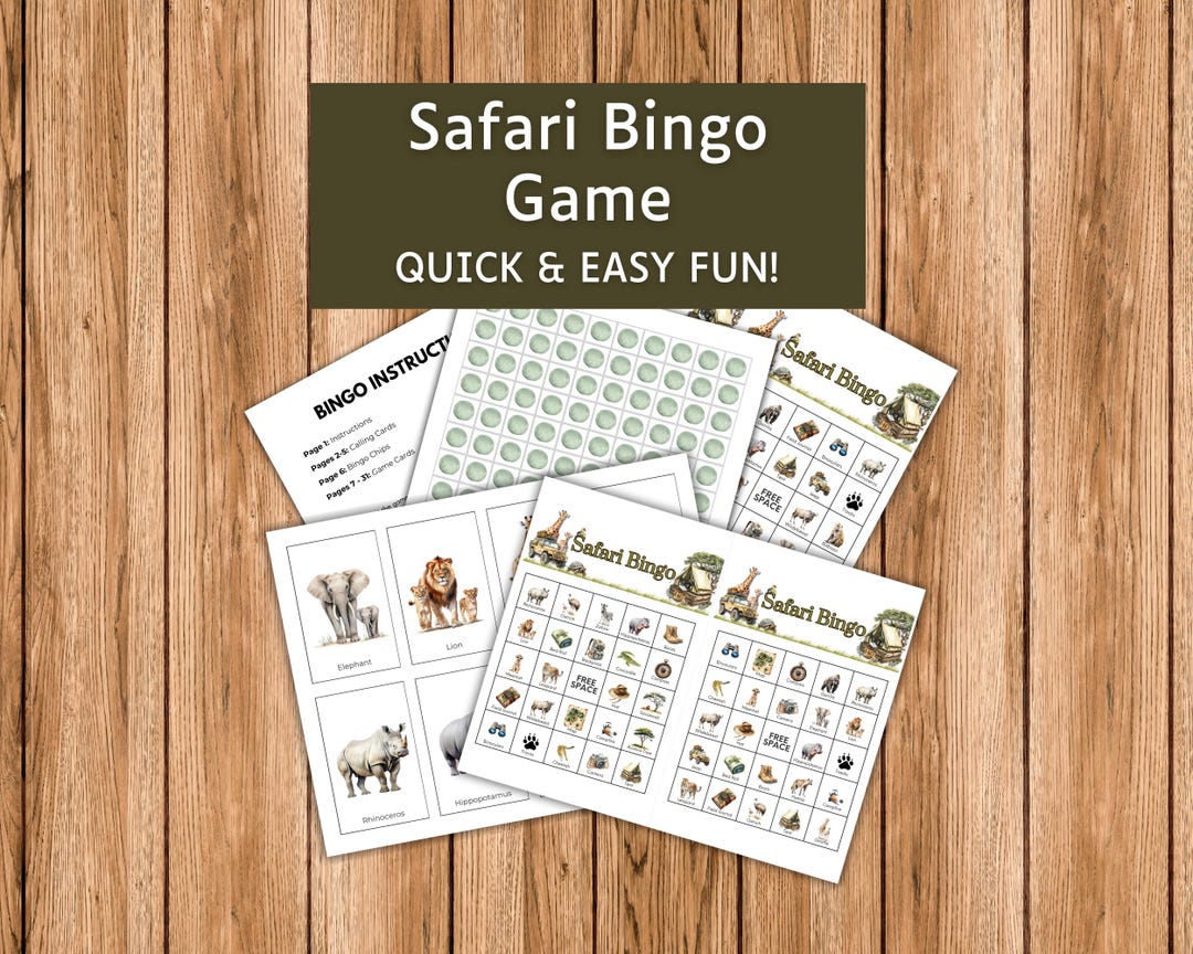 Safari Bingo Printable Game, Birthday Party Games, Safari Party, Safari ...