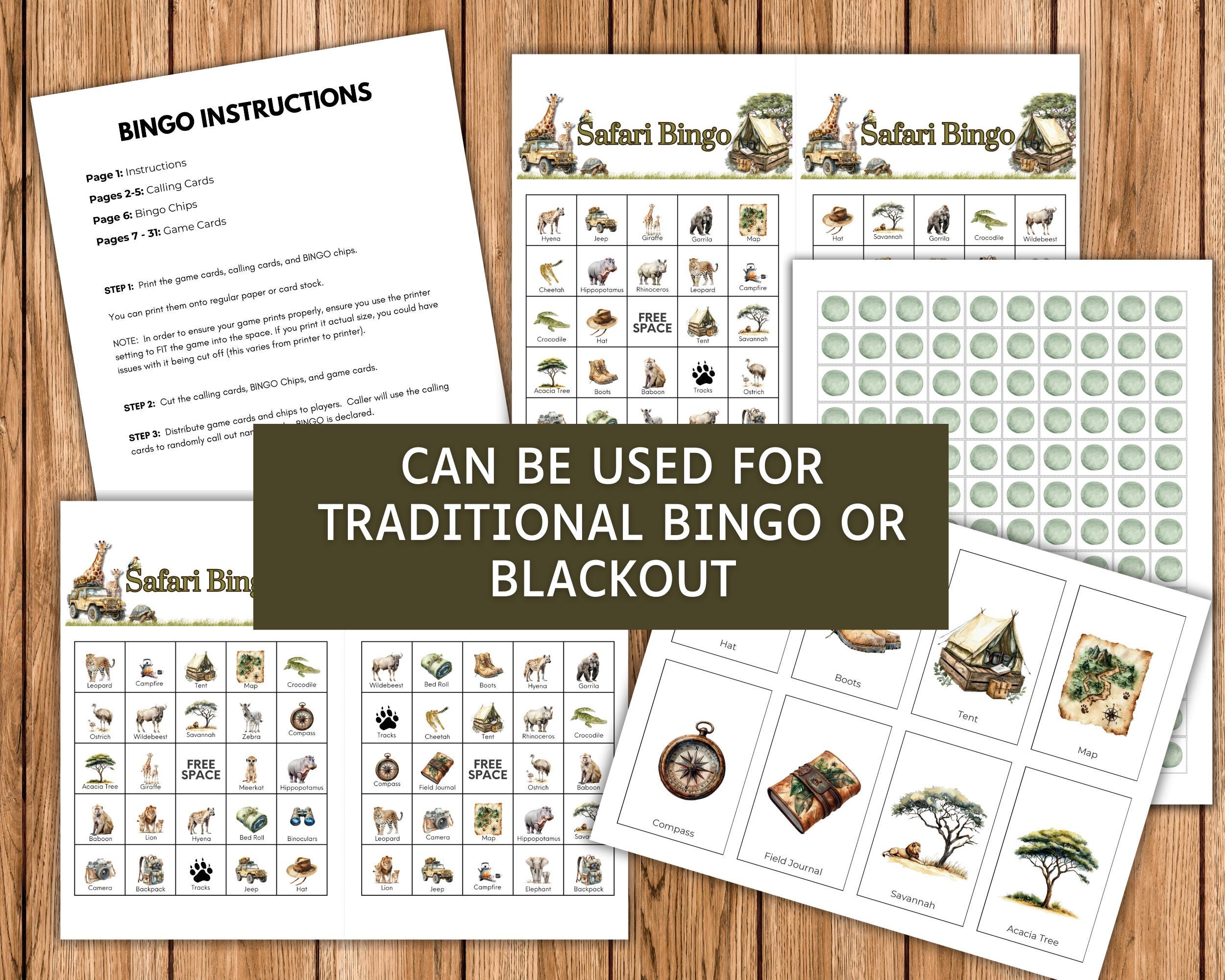 Safari Bingo Printable Game, Birthday Party Games, Safari Party, Safari ...