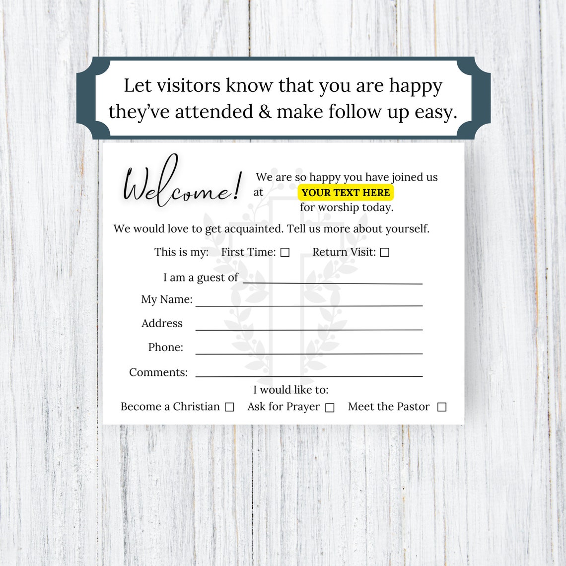 Editable Church Visitor Cards - Church Visitor Cards, Church Welcome ...
