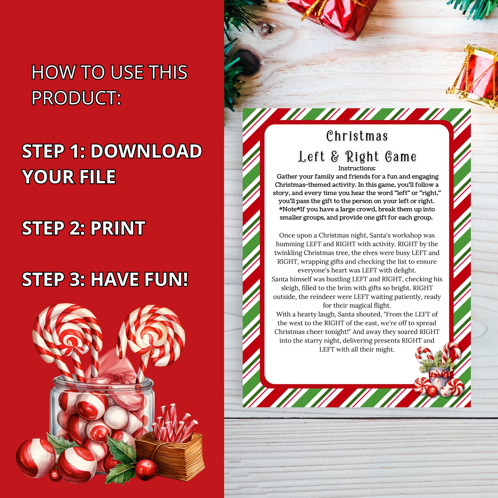 Christmas Left/right Party Game - Christmas Party Game, Left Right Game ...