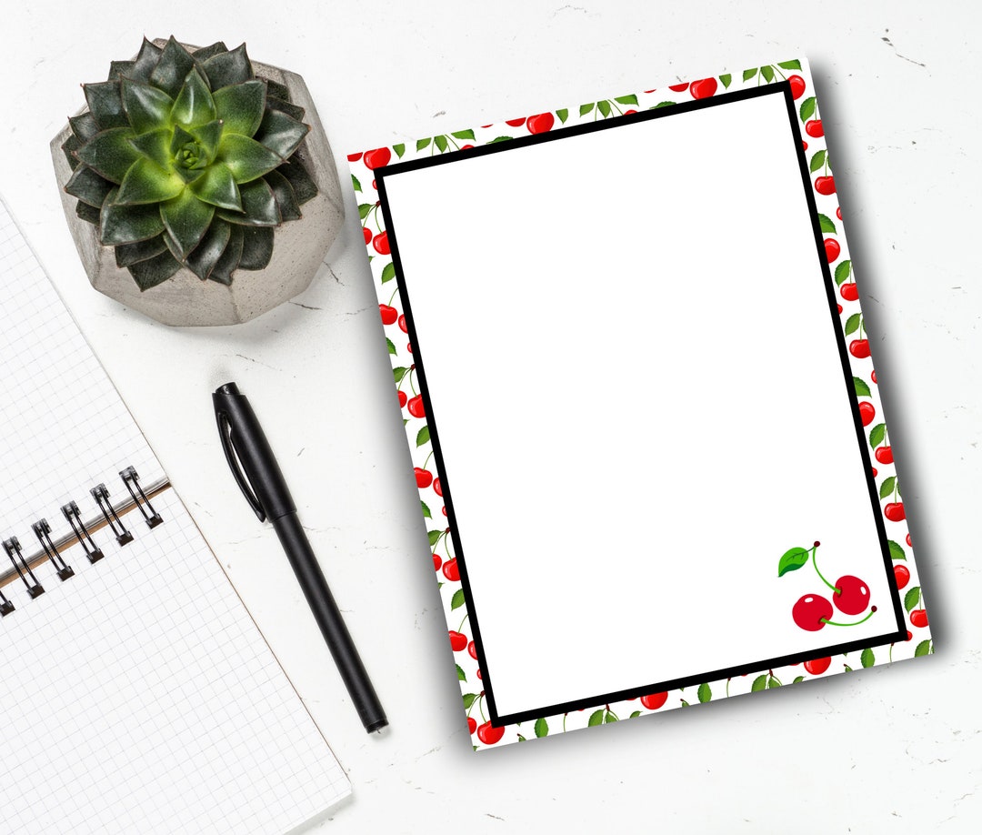 Cherries Jubilee Stationery & Note Set, Printable Stationery, Lined ...
