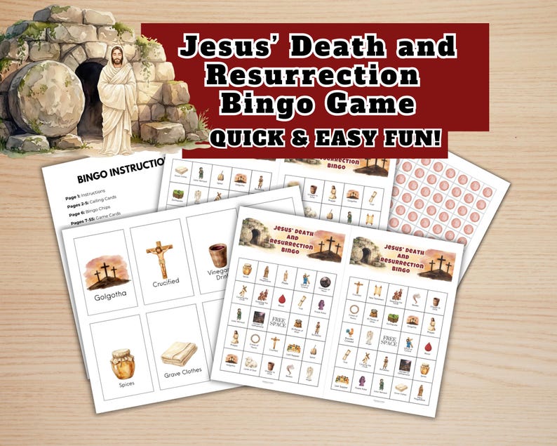Jesus' Death and Resurrection Printable Bingo Game - Resurrection Bingo ...