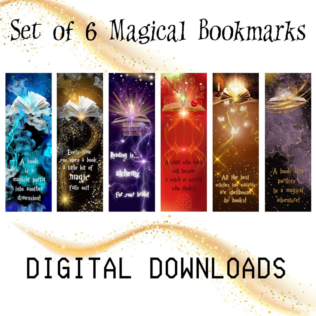 Printable Bookmarks, Set of 6 Magical Bookmarks, Digital Bookmarks to ...
