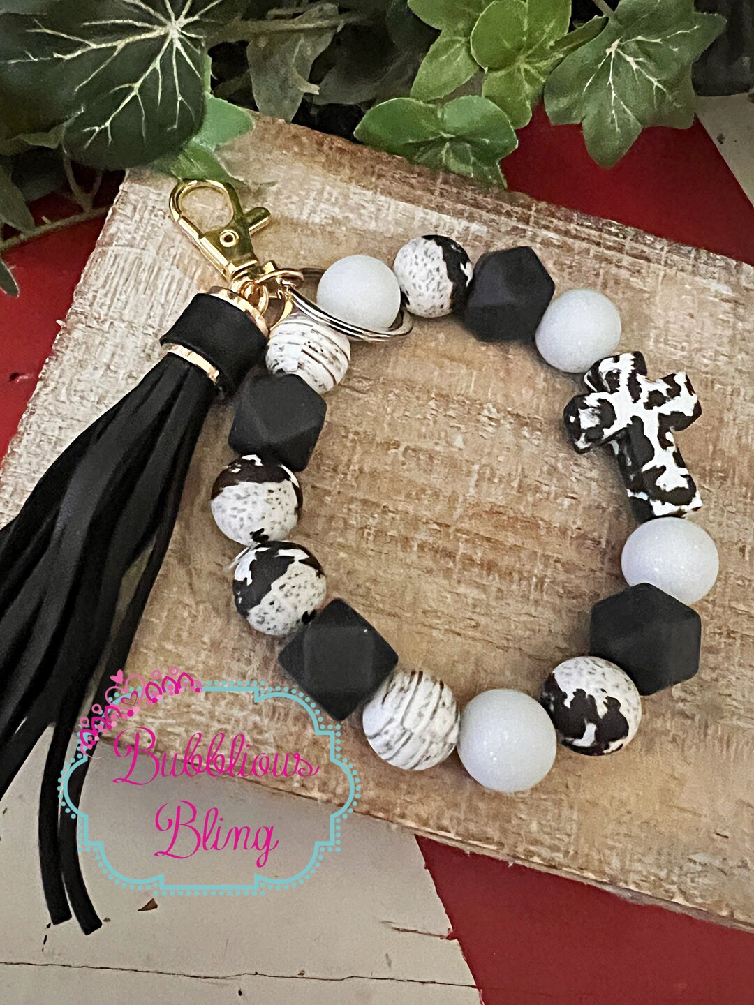 Western Cowgirl Beaded Wristlet Keychain Cow Print - Etsy