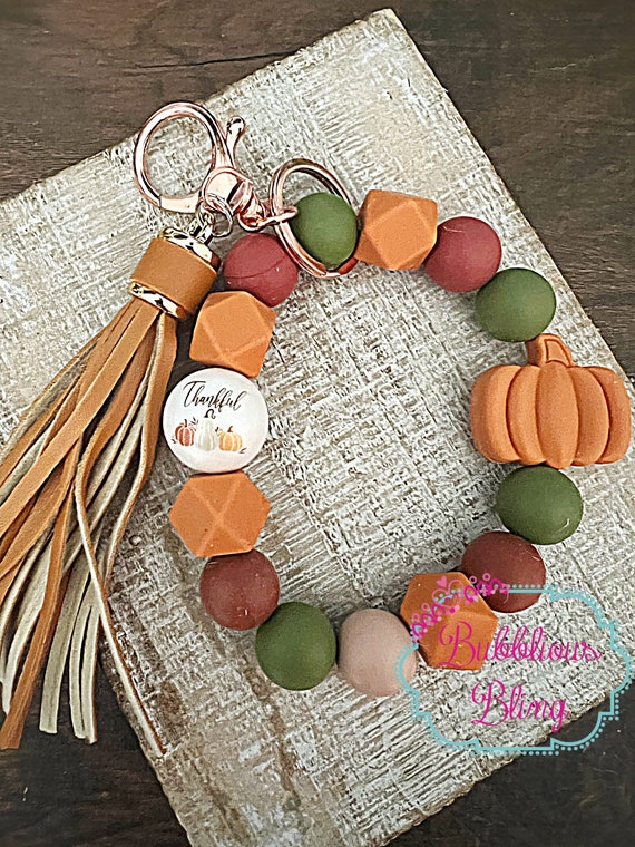 Thankful Fall Pumpkin Beaded Keychain Wristlet - Etsy