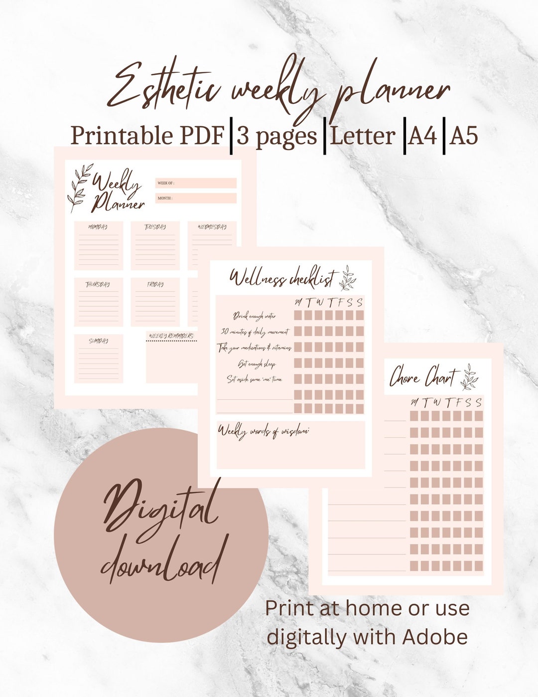 Esthetic Weekly Planner, Easy Planner, Teen Planner, Weekly Planner ...