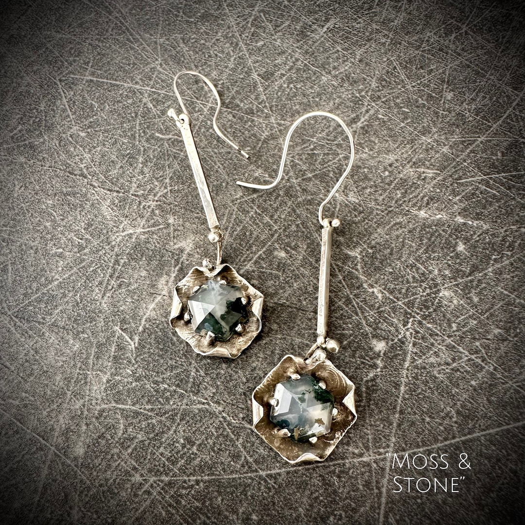 Garden Quartz aka Moss Quartz Sterling Silver Earrings moss & Stone - Etsy