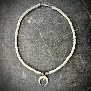 Carved Bone + Natural Puca Shells + Solid Sterling Silver Necklace ...