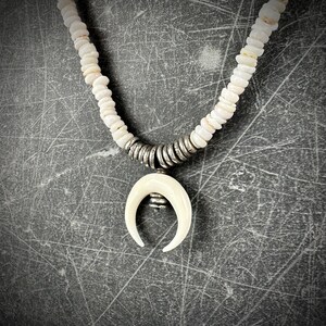 Carved Bone + Natural Puca Shells + Solid Sterling Silver Necklace ...
