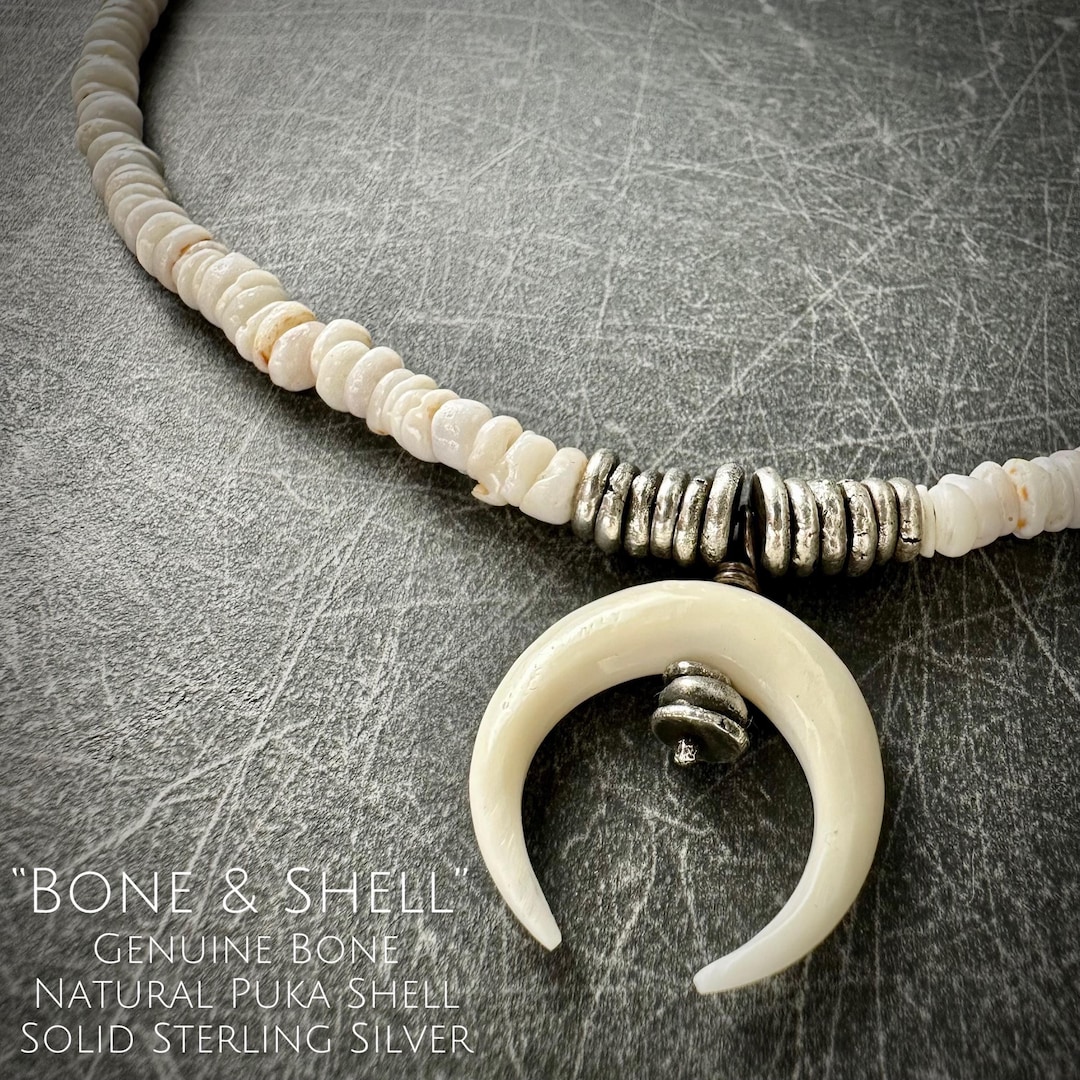 BONE & SHELL ~ Natural Carved Bone + Genuine Puca Shells + Solid ...