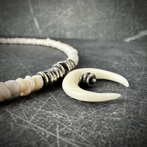Carved Bone + Natural Puca Shells + Solid Sterling Silver Necklace ...