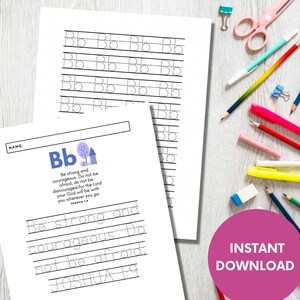 Printable Alphabet Bible Verse Cards and Tracing Worksheet ,homeschool ...