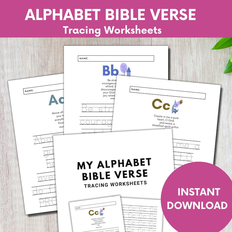 Printable Alphabet Bible Verse Tracing Worksheets for Kids,homeschool ...