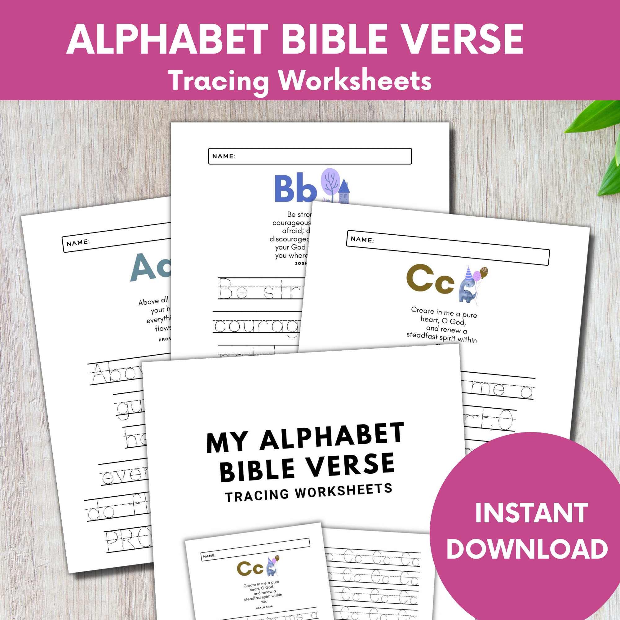 Printable Alphabet Bible Verse Tracing Worksheets for Kids,homeschool ...