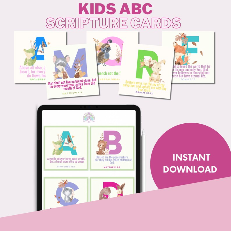 Kids ABC Animal Bible Verse Cards, Bible Verse for Kids Version 1&2 ...