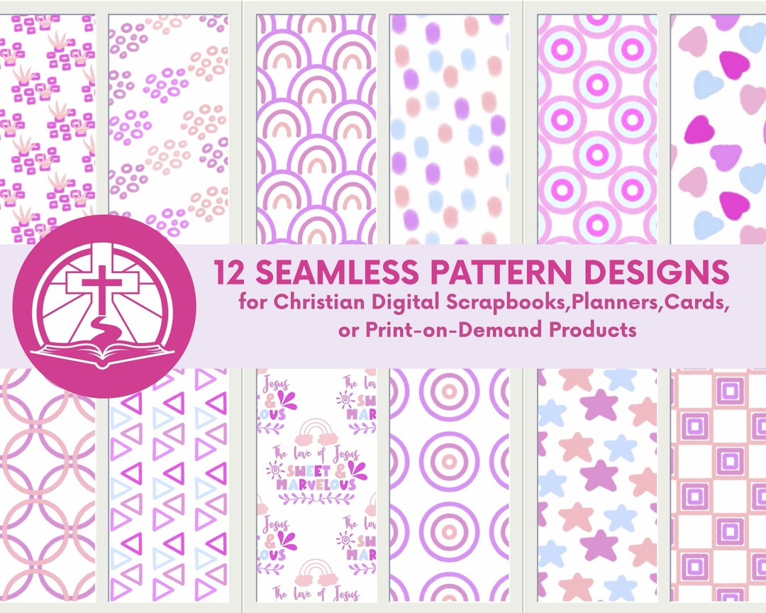 12 Cute Shapes Seamless Pattern for Print on Demand,digital Paper Packs ...