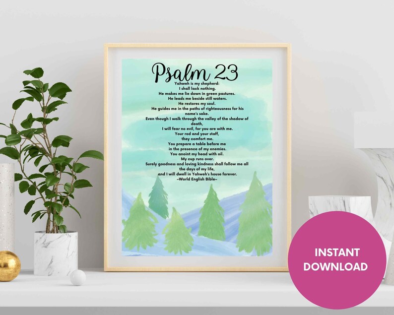 The Lord is My Shepherd Psalm 23 Bible Verse Print,world English Bible ...