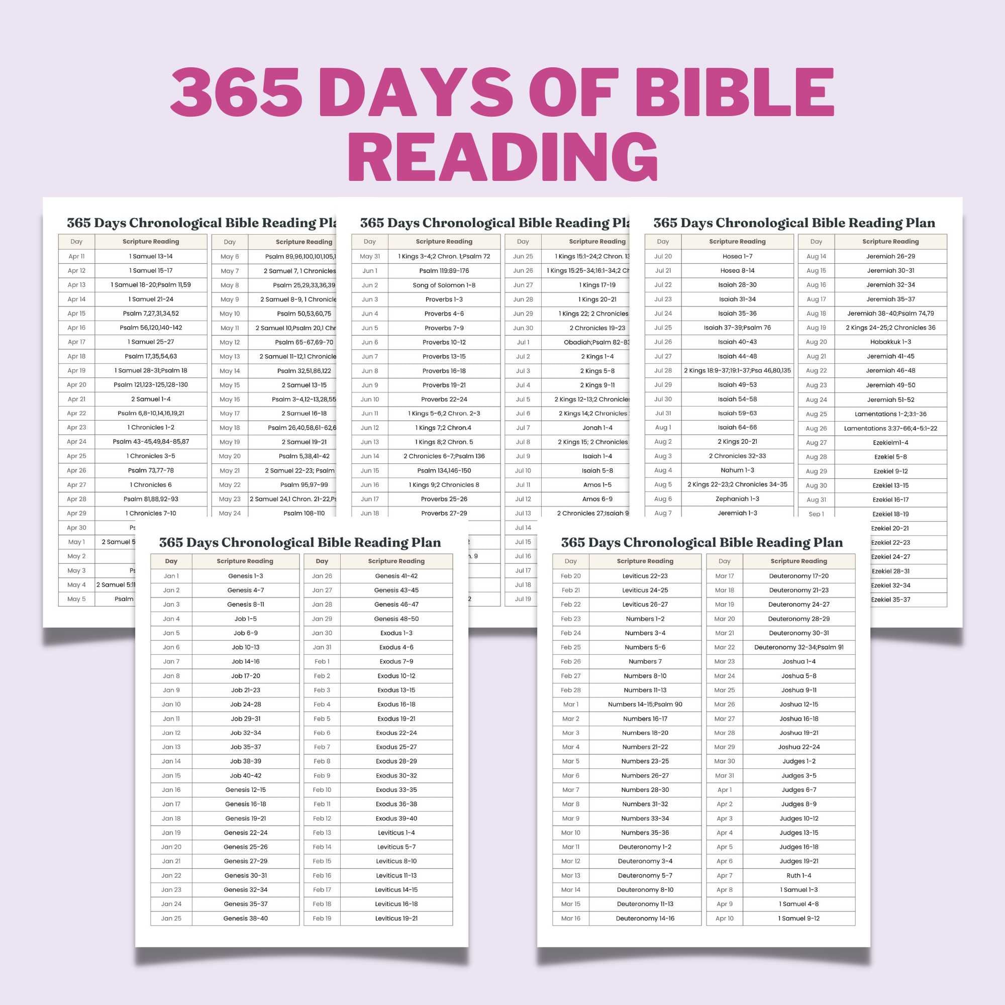 365 Days of Bible Reading Plan,chronological Bible Reading Log ...