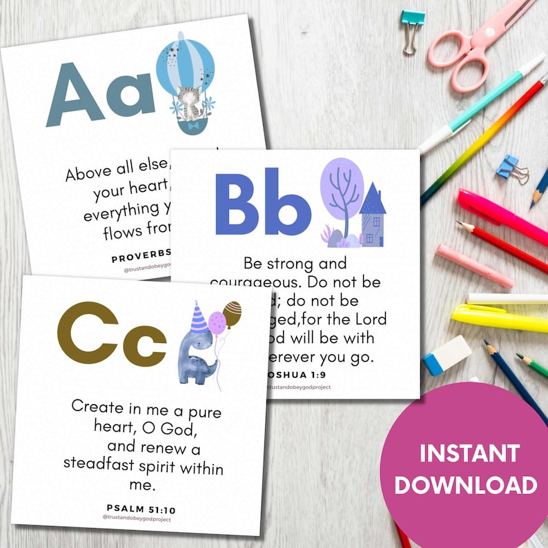 Printable Alphabet Bible Verse Cards and Tracing Worksheet ,homeschool ...