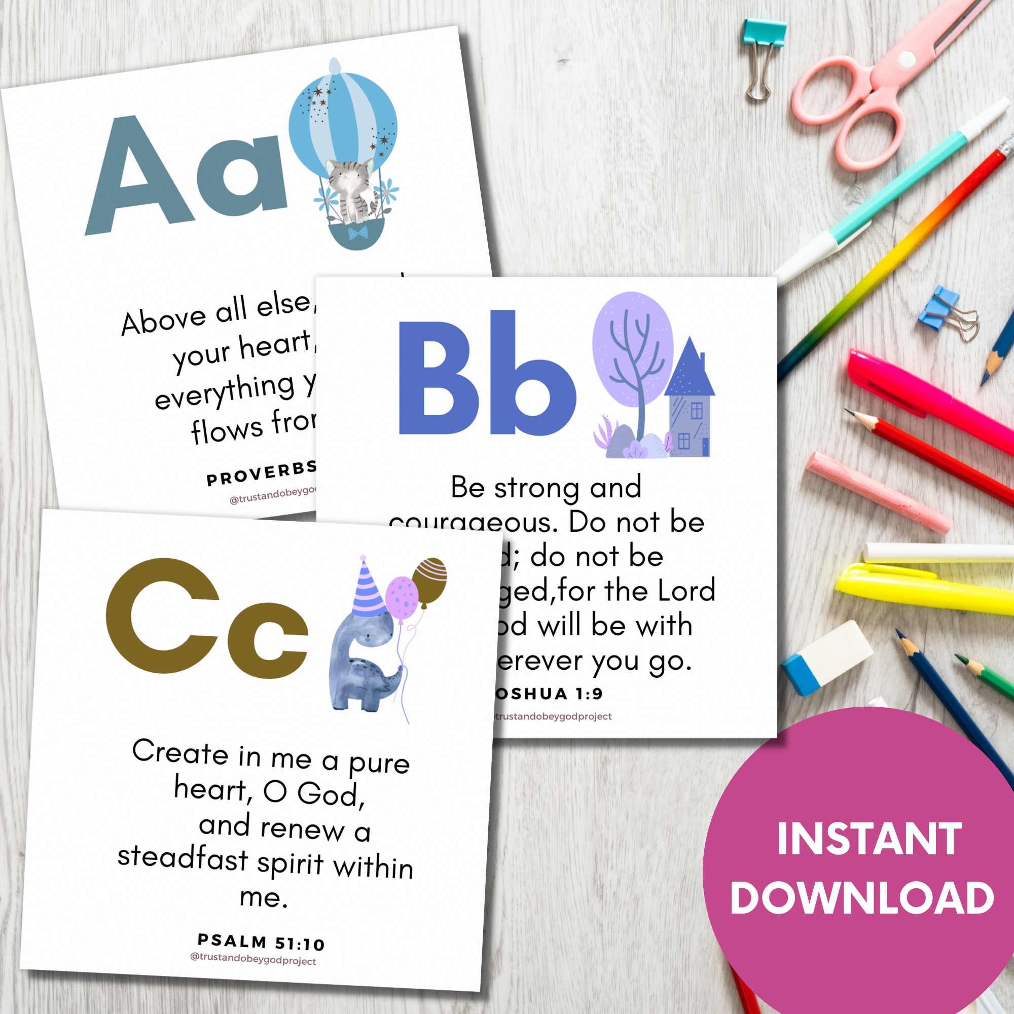 Printable Alphabet Bible Verse Cards and Tracing Worksheet ,homeschool ...