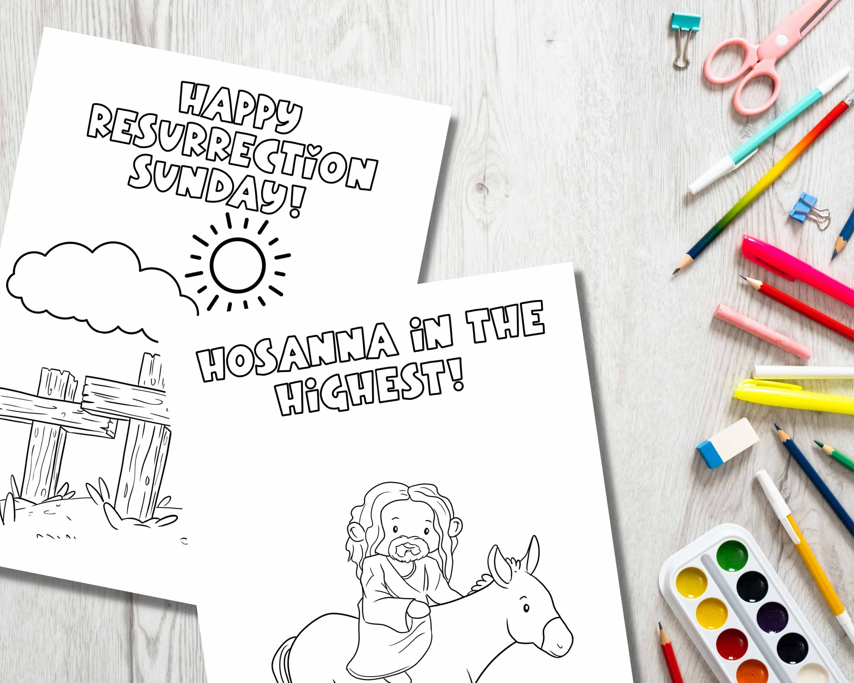 Set of 2 Easter Coloring Pages for Kids, Sunday School Children ...