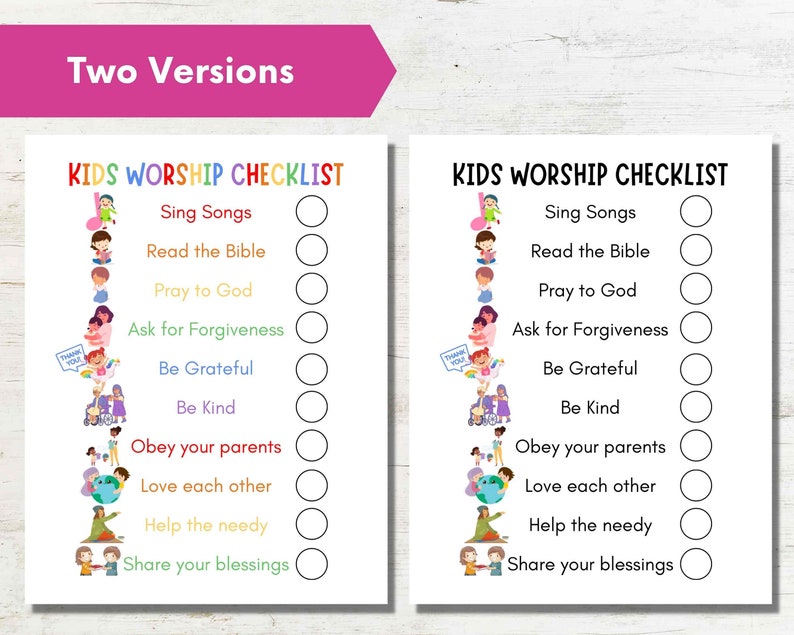 Sunday School Kids Worship Checklist Printable,church Activities for ...